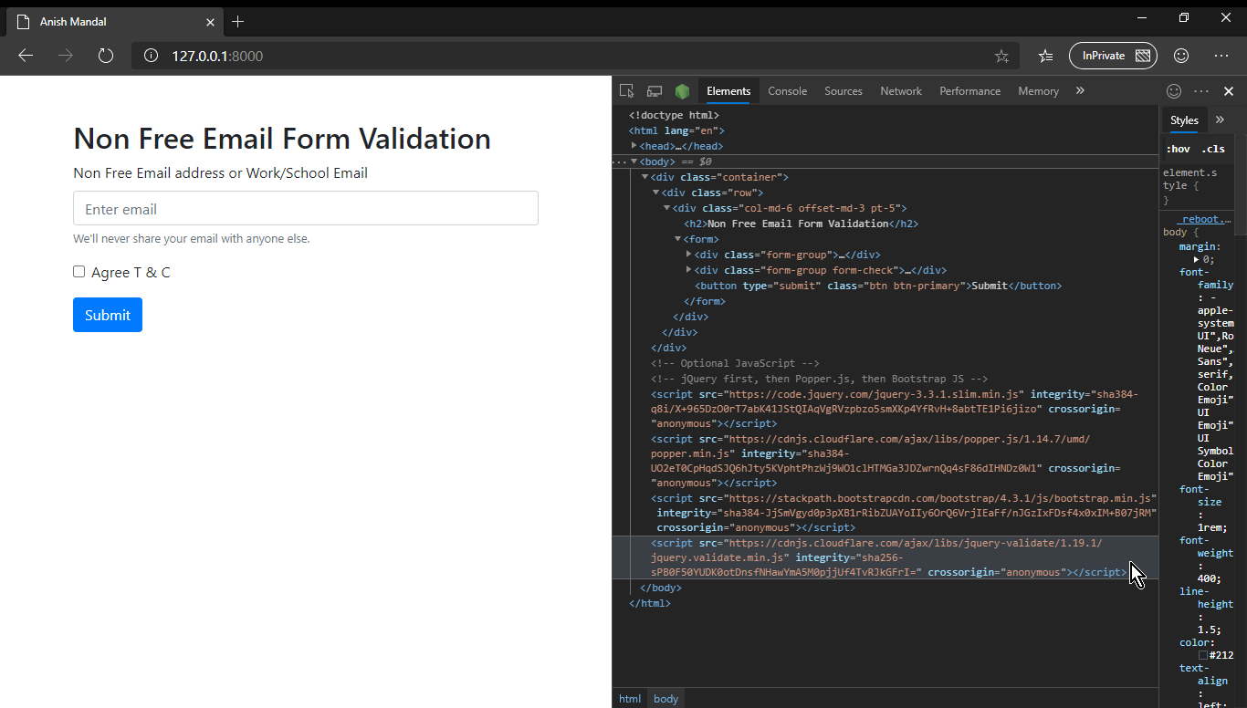 How To Configure Client Side Email Form Only Allow Business Email Address In Laravel Using