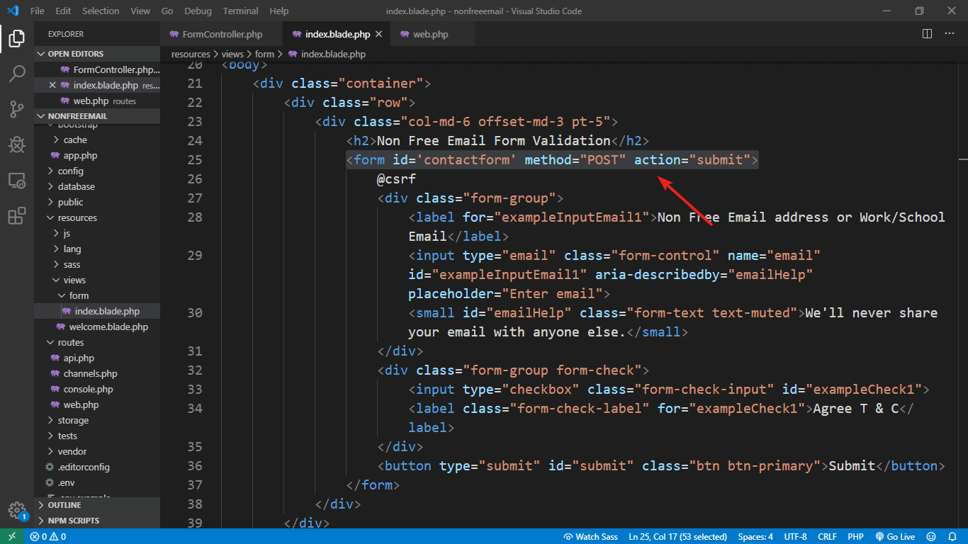 How To Configure Server Side Email Form Only Allow Business Email Address In Laravel Using