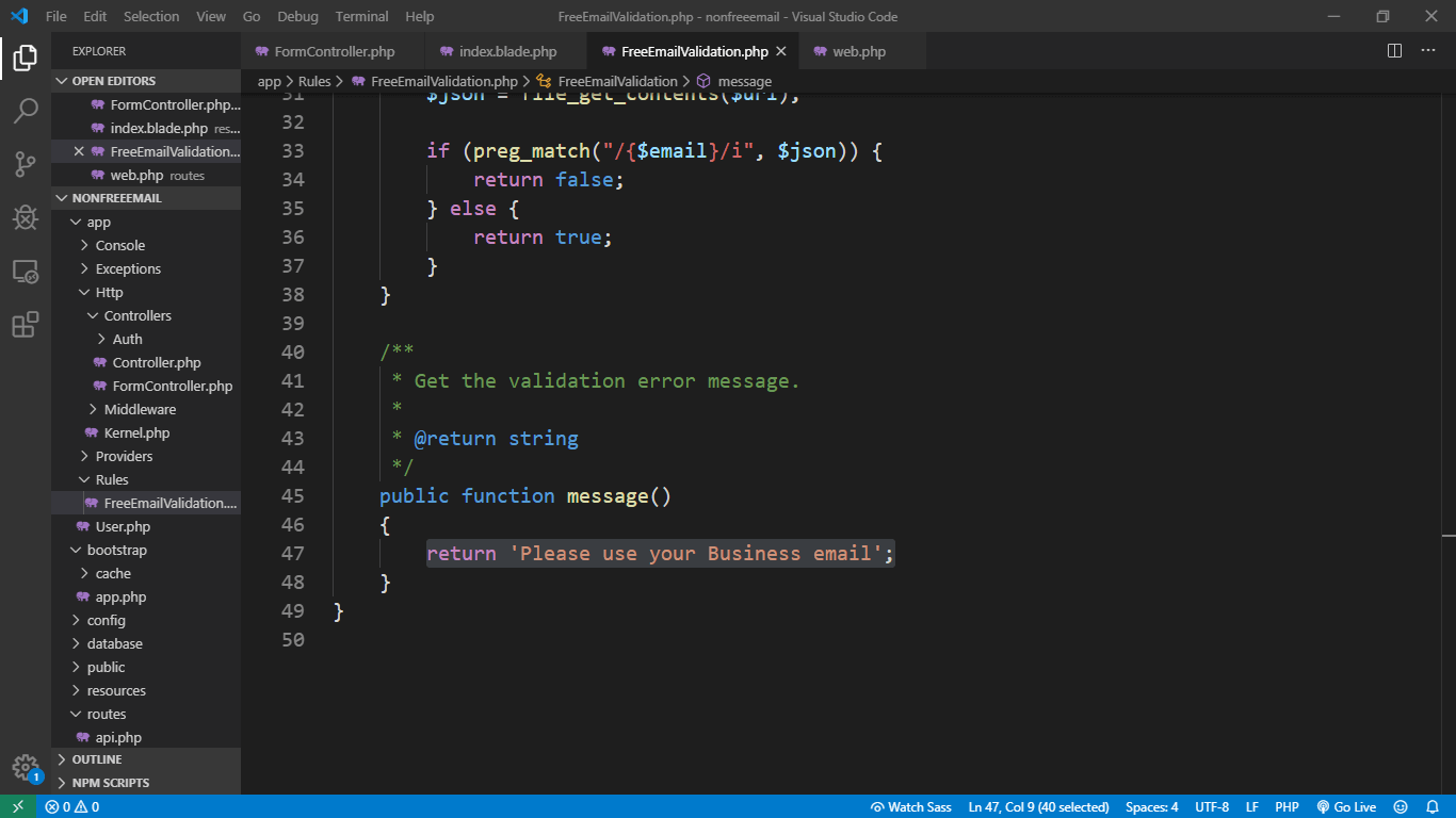 How to configure Server side Email form only allow business email ...